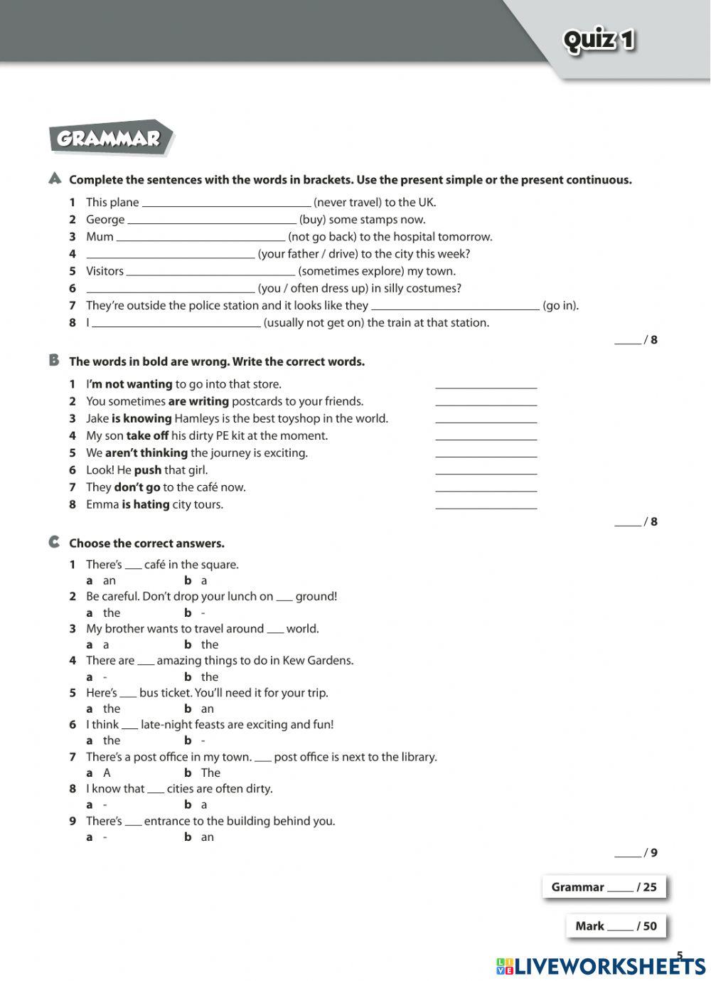 Amazing English 2 test Unit 1 online exercise for | Live Worksheets