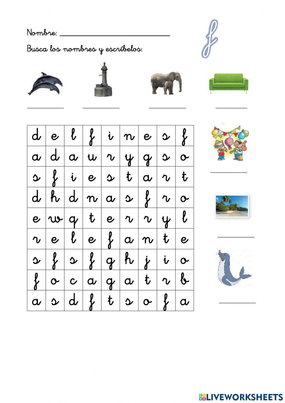 Sopa de letras -F- worksheet | Live Worksheets