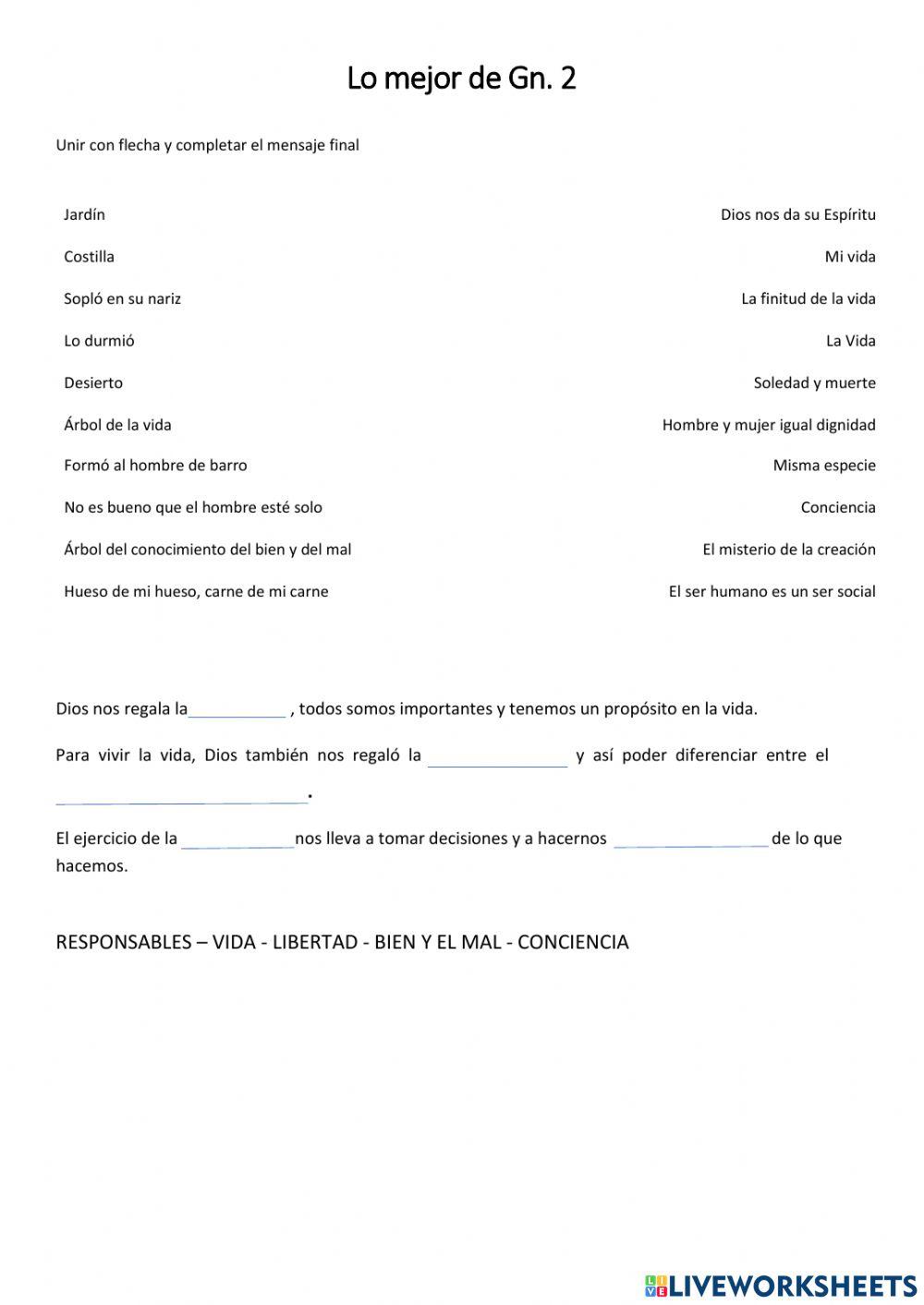 Génesis 2 interactive worksheet | Live Worksheets