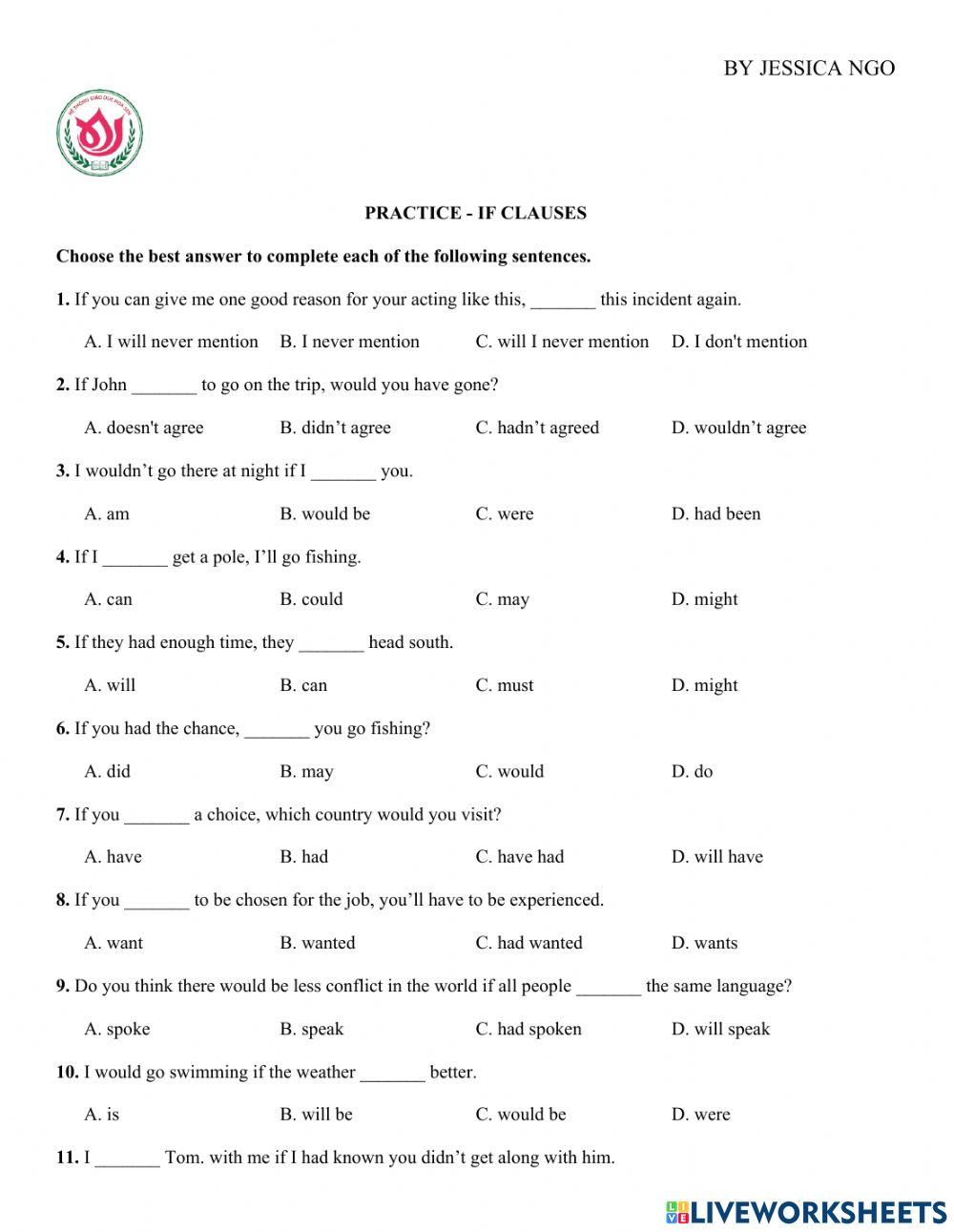 IF CLAUSES | Free Interactive Worksheets | 1588727