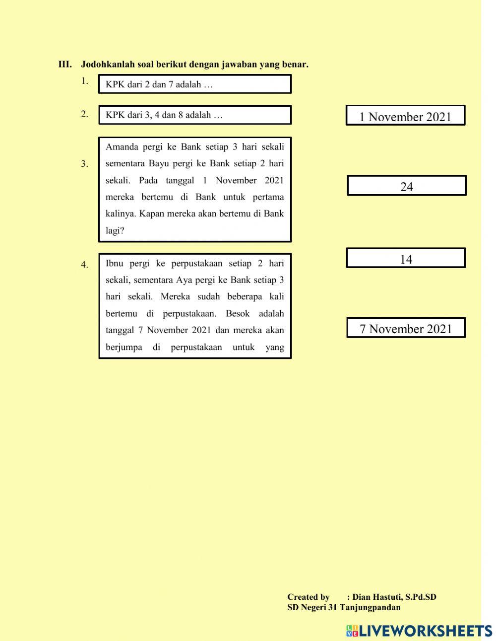 Kelipatan Persekutuan Kecil worksheet | Live Worksheets