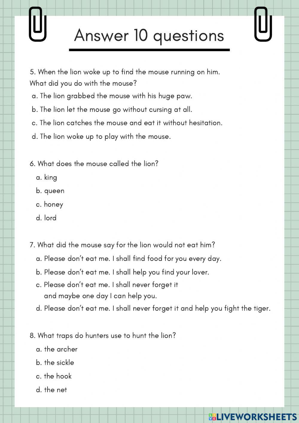 Answer 10 Questions worksheet | Live Worksheets
