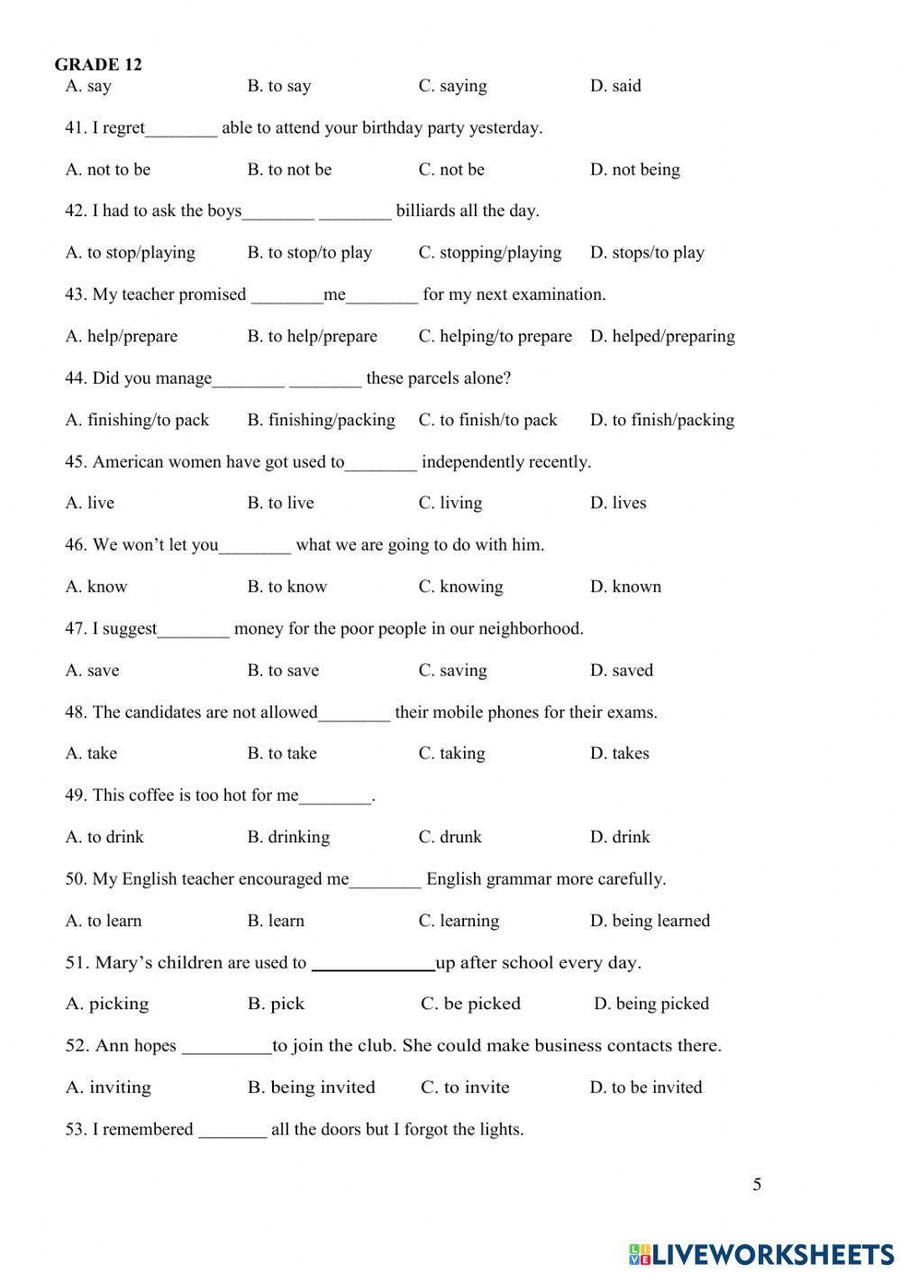 Exercises Verb form 12 1589134 | kimlangle | Live