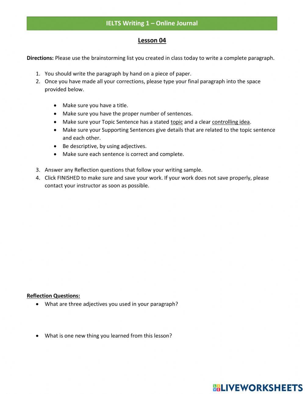IELTS Writing 1 - Lesson 04 worksheet | Live Worksheets