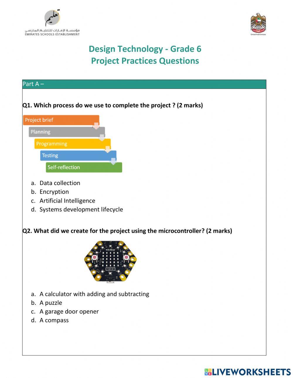 G6 Project questions Part A worksheet | Live Worksheets
