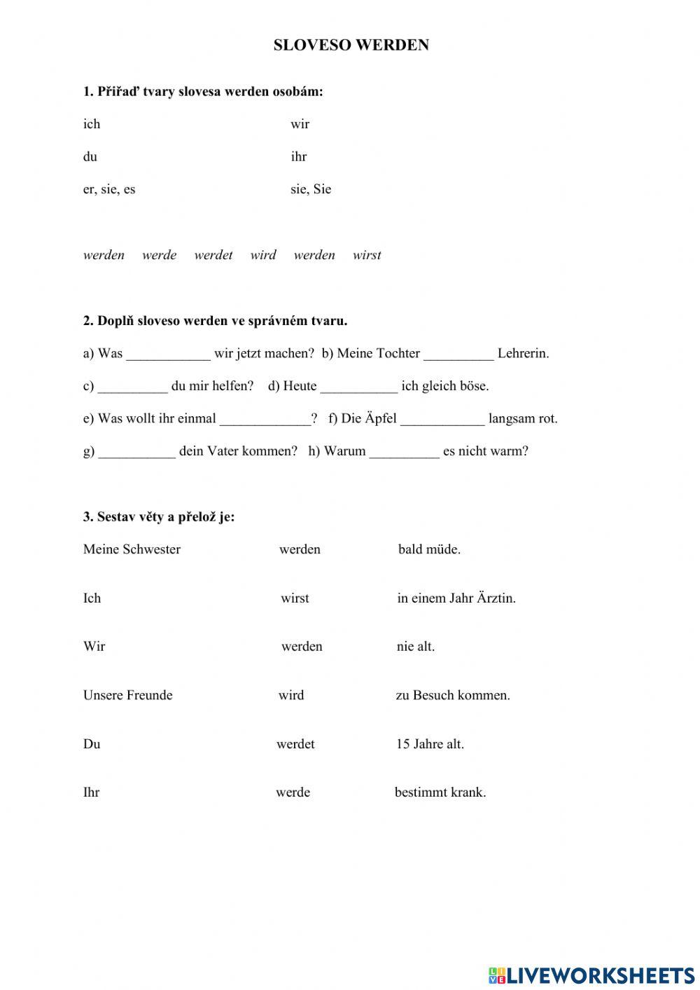Sloveso werden online exercise for | Live Worksheets