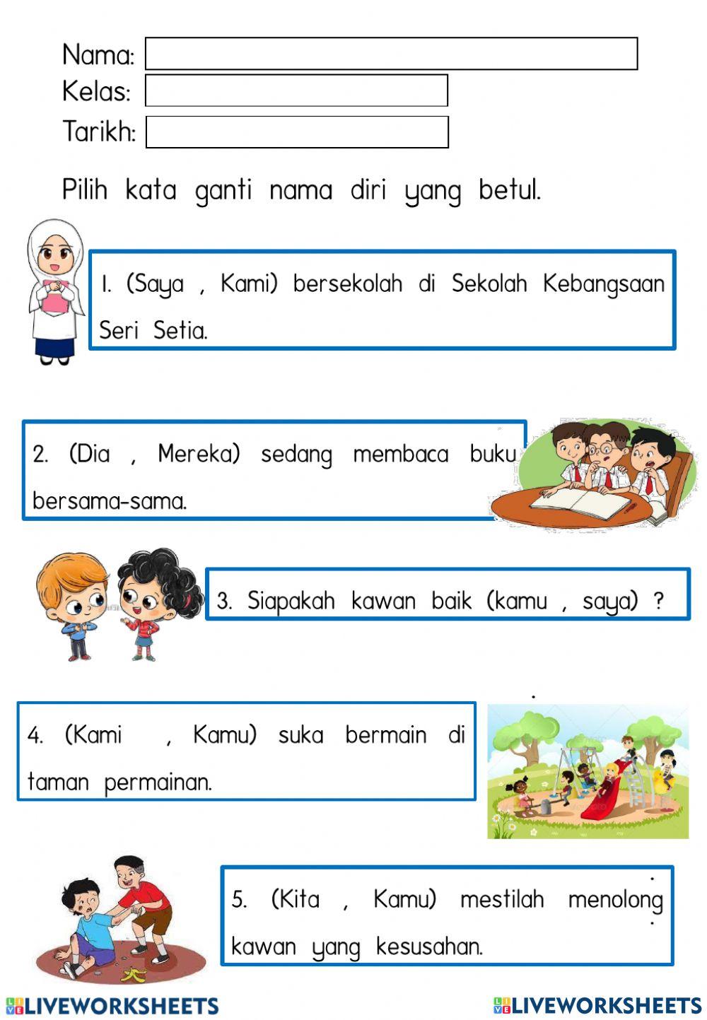 Kata ganti nama diri online pdf worksheet | Live Worksheets