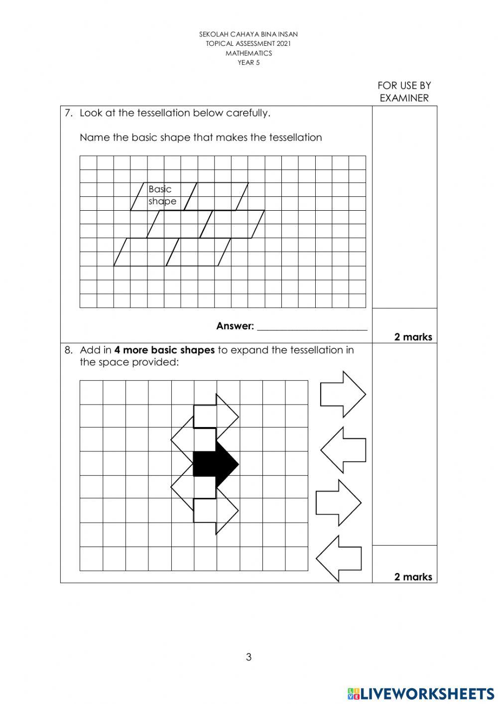 Maths YR 5 Topical Assessment PAPER 1 online exercise for | Live Worksheets
