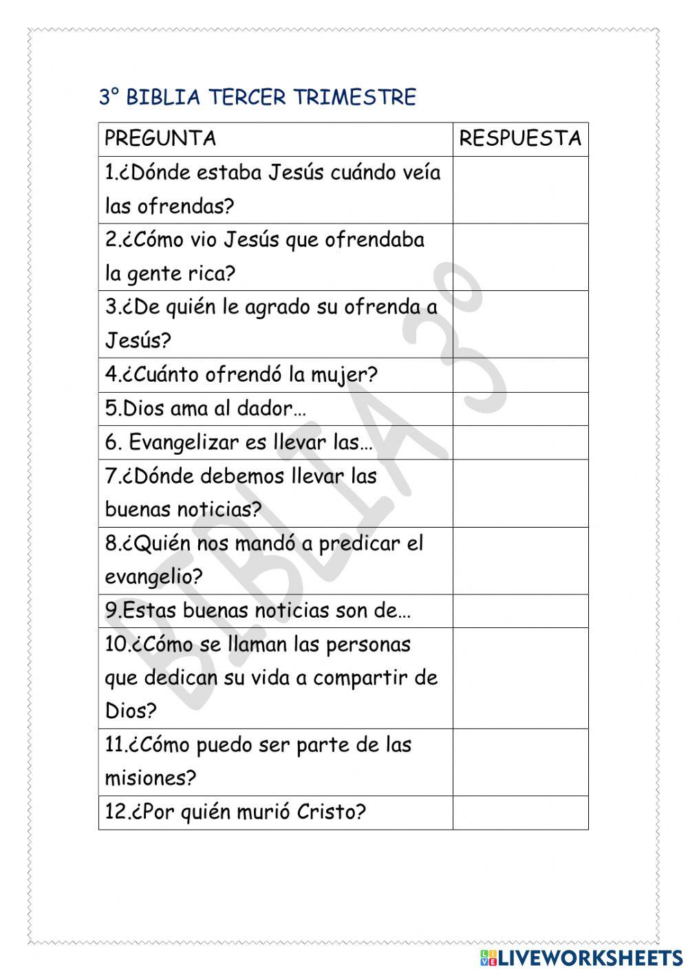 BIBLIA: ofrenda y evangelizar worksheet | Live Worksheets