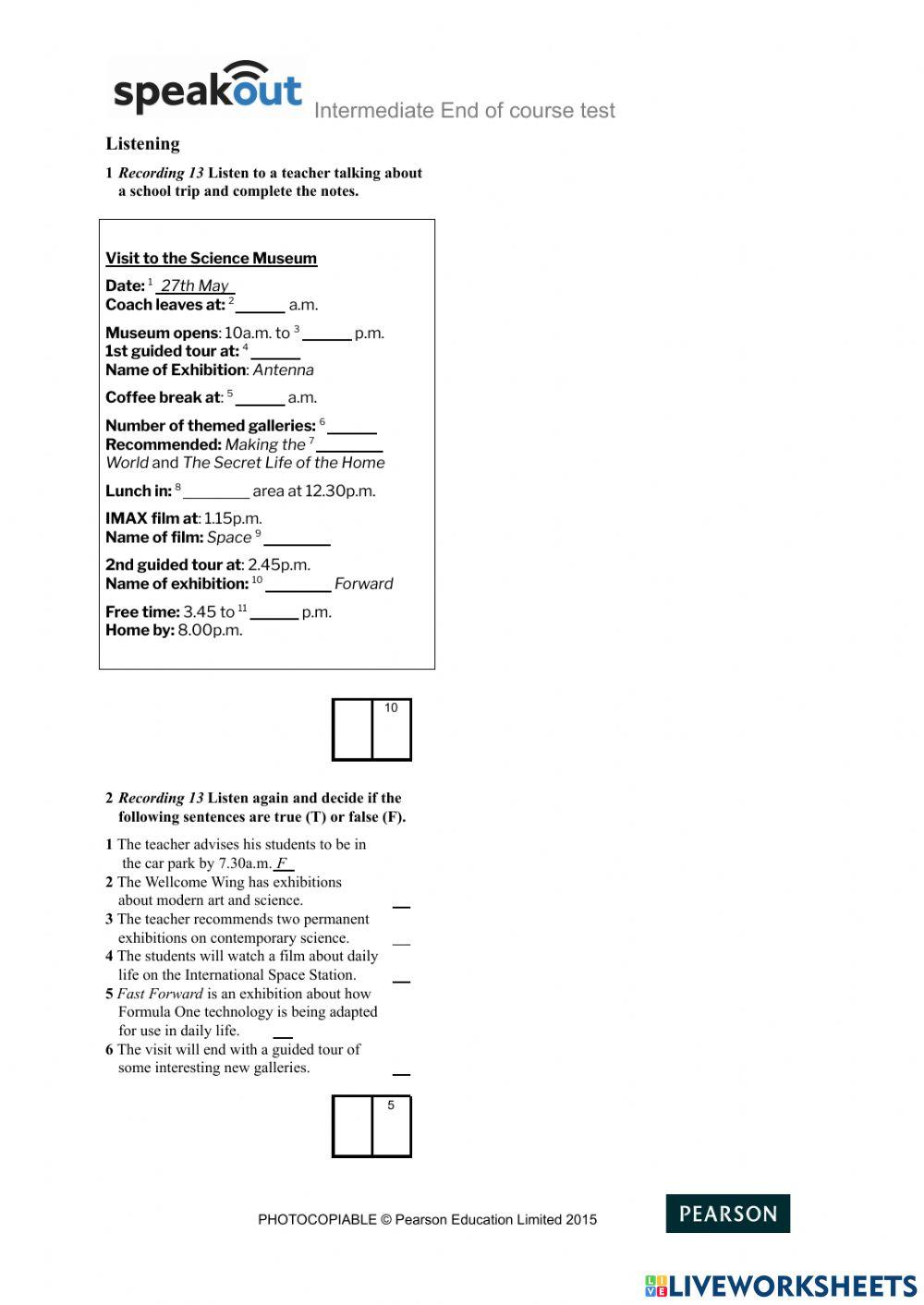 End of course t… | Free Interactive Worksheets | 4212732