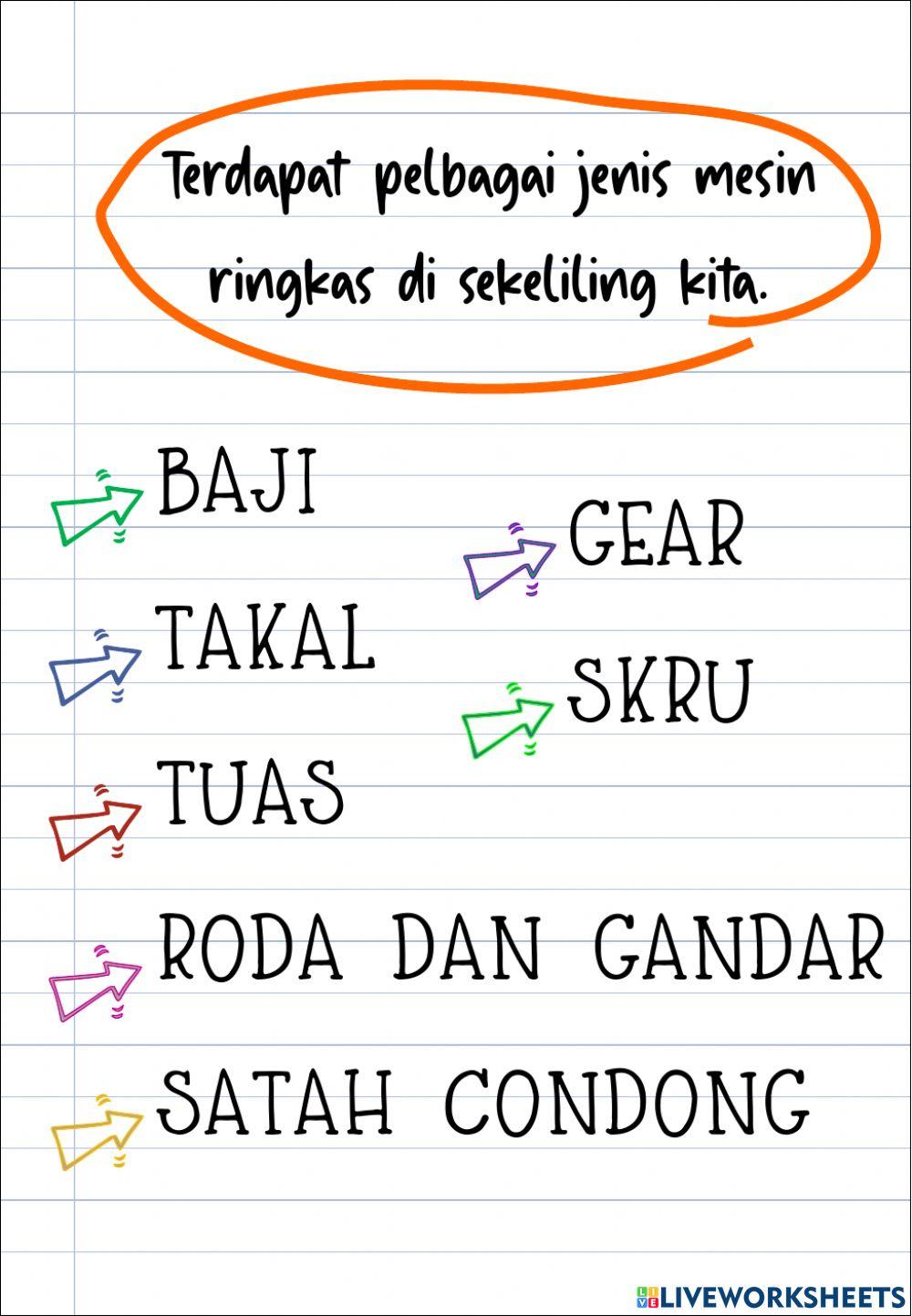 Maksud & jenis mesin ringkas worksheet | Live Worksheets