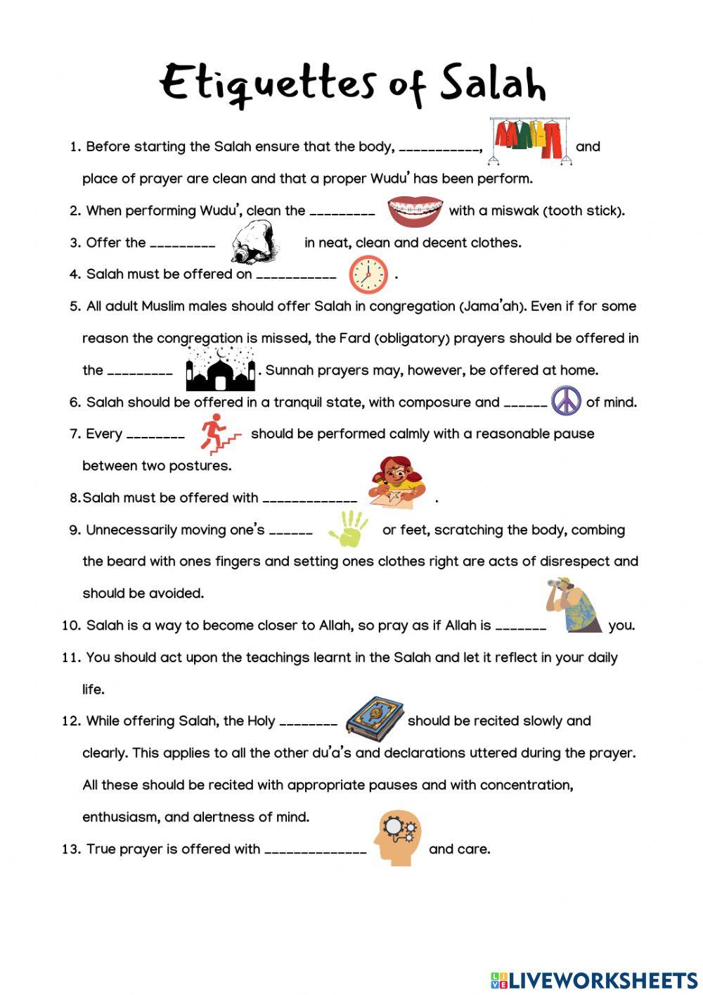 Dua after completion of Salah worksheet | Live Worksheets