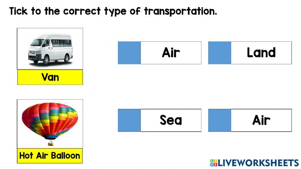 Types of transp… | Free Interactive Worksheets | 1479459