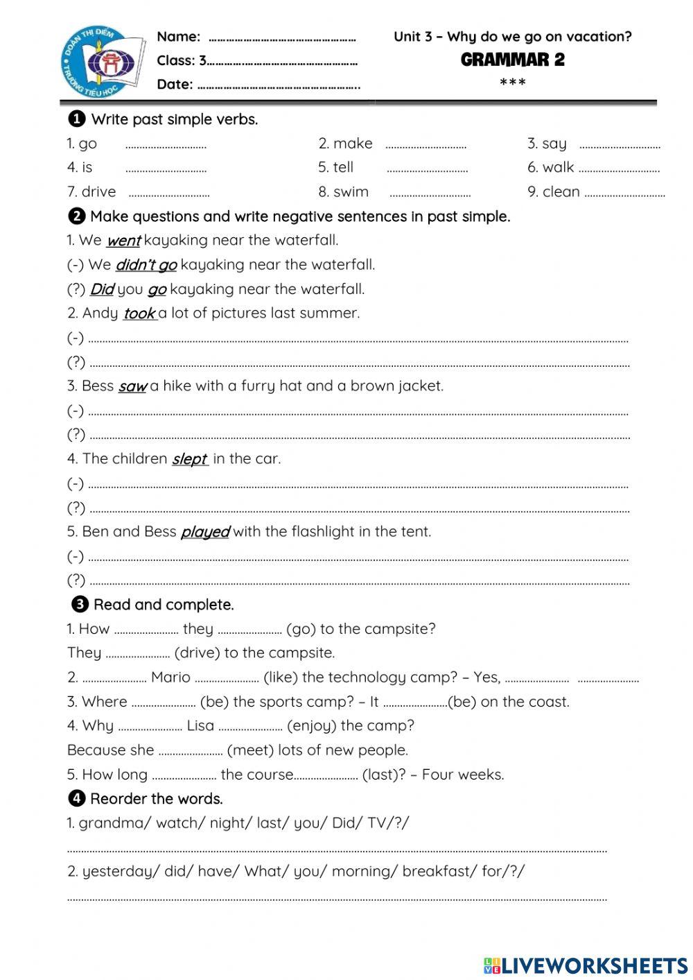 NIK 3 Unit 3 Grammar 2 worksheet | Live Worksheets