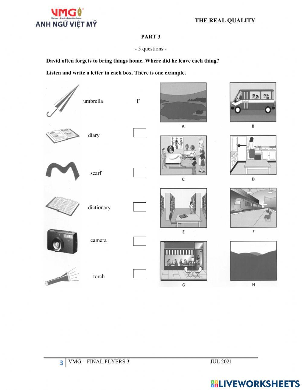 Flyers 3 - Final - Listening worksheet | Live Worksheets