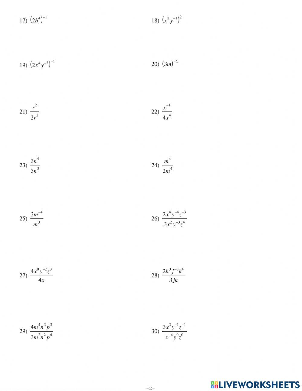 Properties of Exponents online exercise for | Live Worksheets