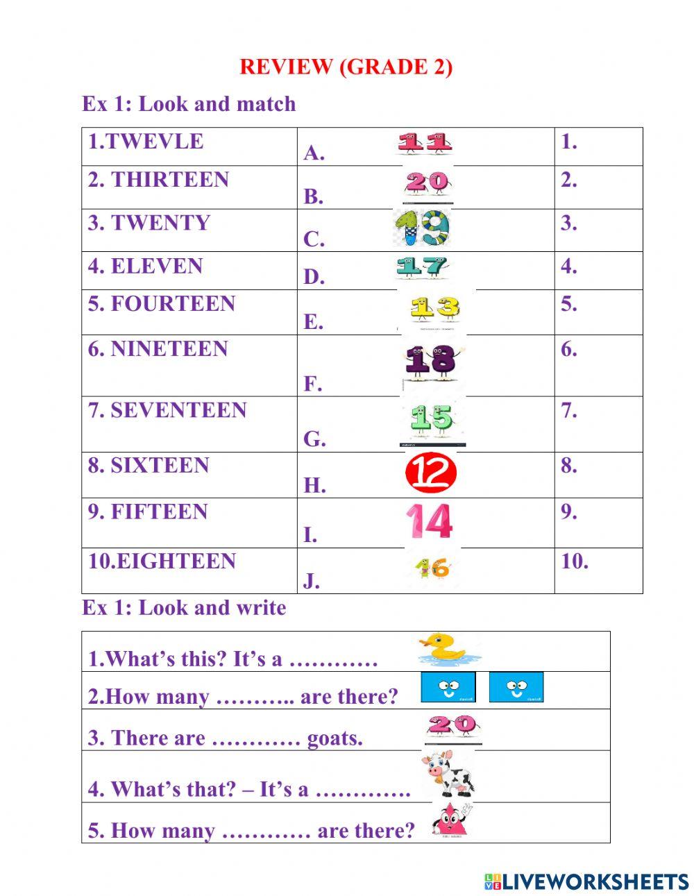 Review u3,4 (grade 2) worksheet | Live Worksheets