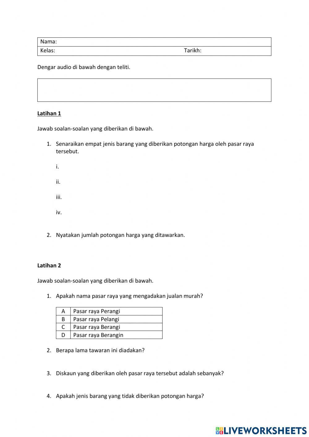 UJIAN MENDENGAR YEAR 8 worksheet | Live Worksheets
