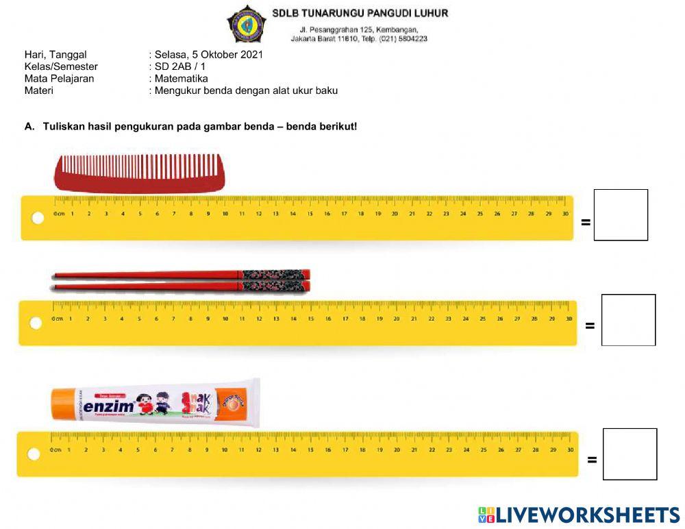 Mengukur dengan penggaris 2 worksheet | Live Worksheets