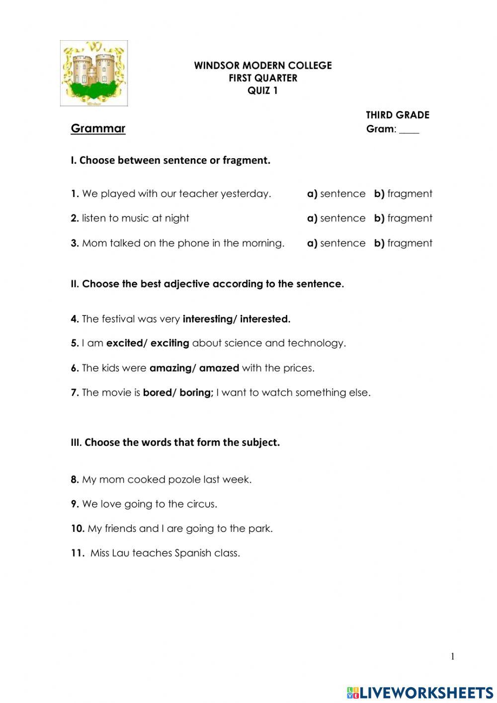 Grammar online exercise for Grammar | Live Worksheets