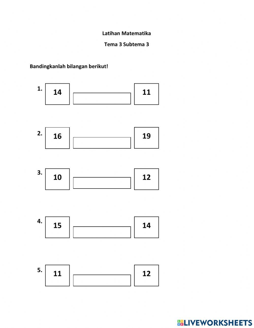Membandingkan Bilangan interactive activity | Live Worksheets