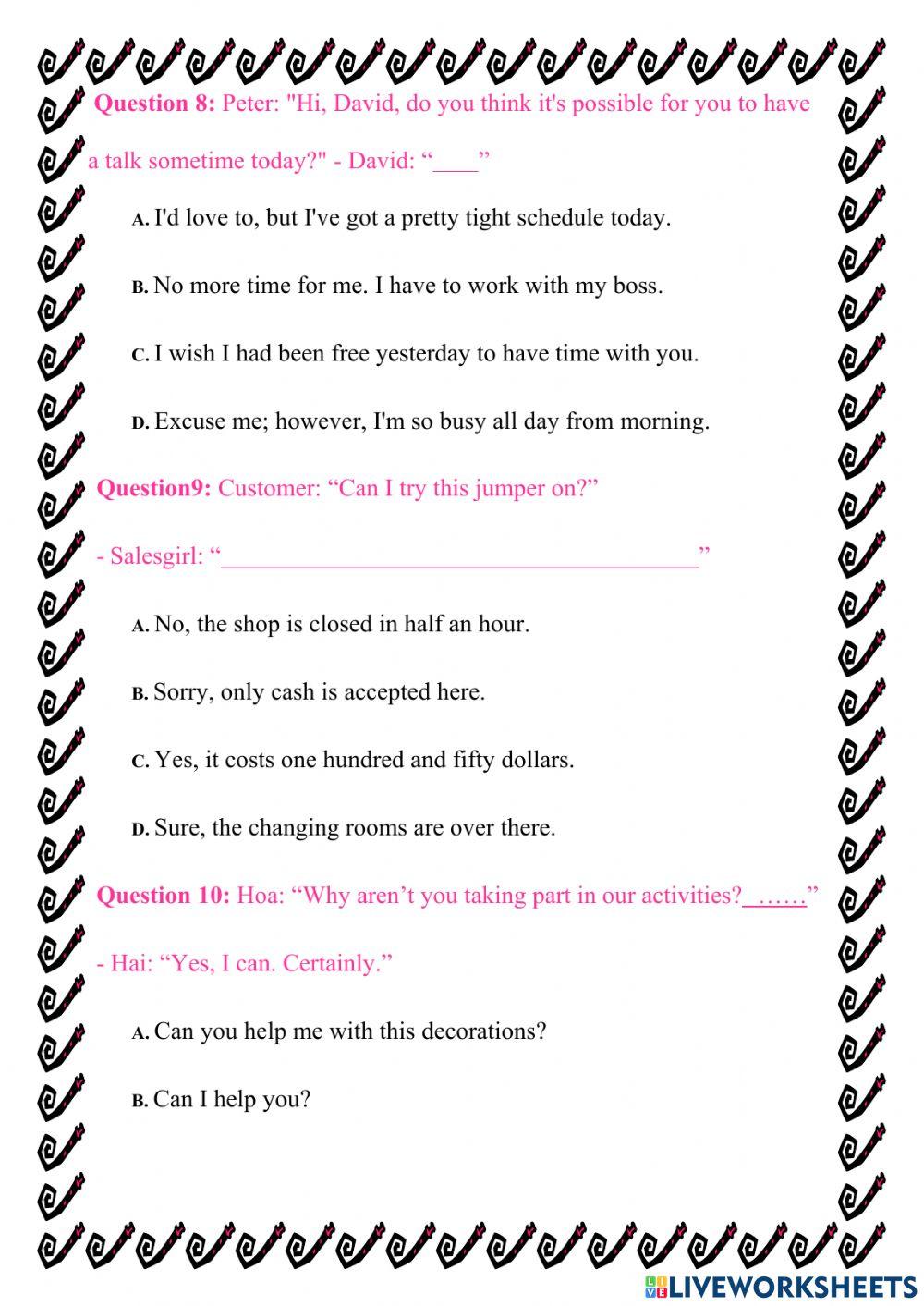 Communication exercise for 12 | Live Worksheets