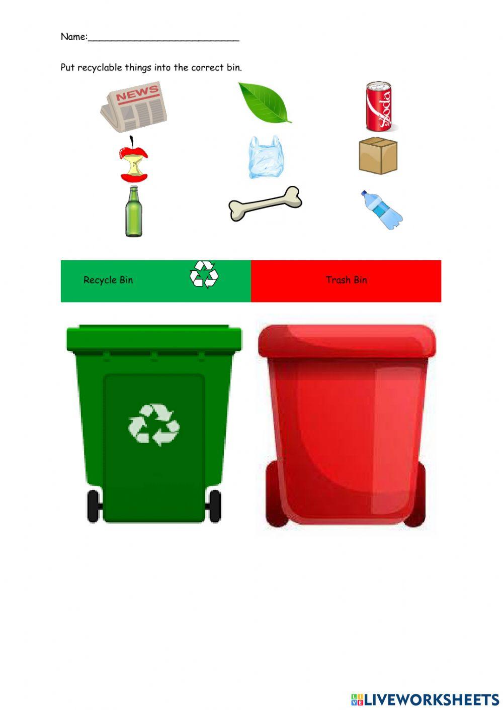 Pdf online exercise: Recycle | Live Worksheets