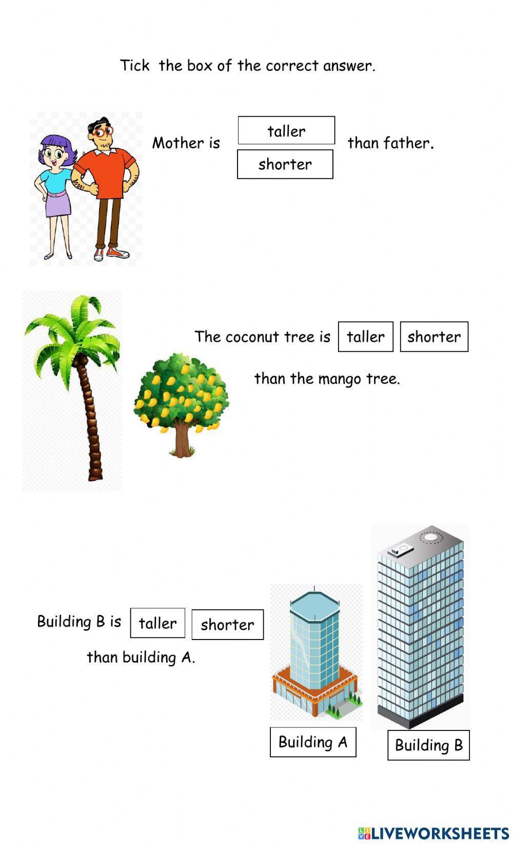 Tall and Short | Free Interactive Worksheets | 1481601