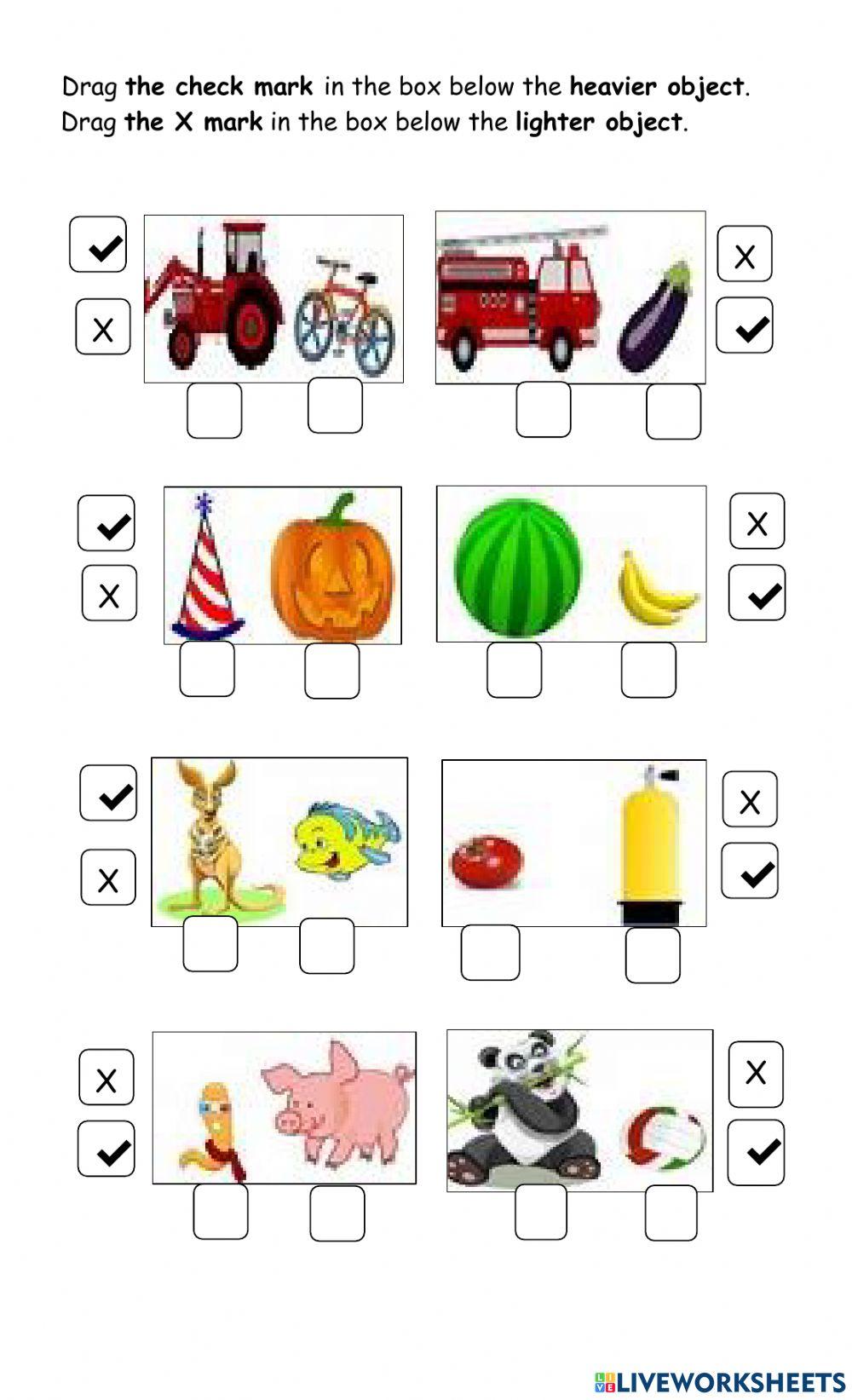 Heavy and Light | Free Interactive Worksheets | 1481799