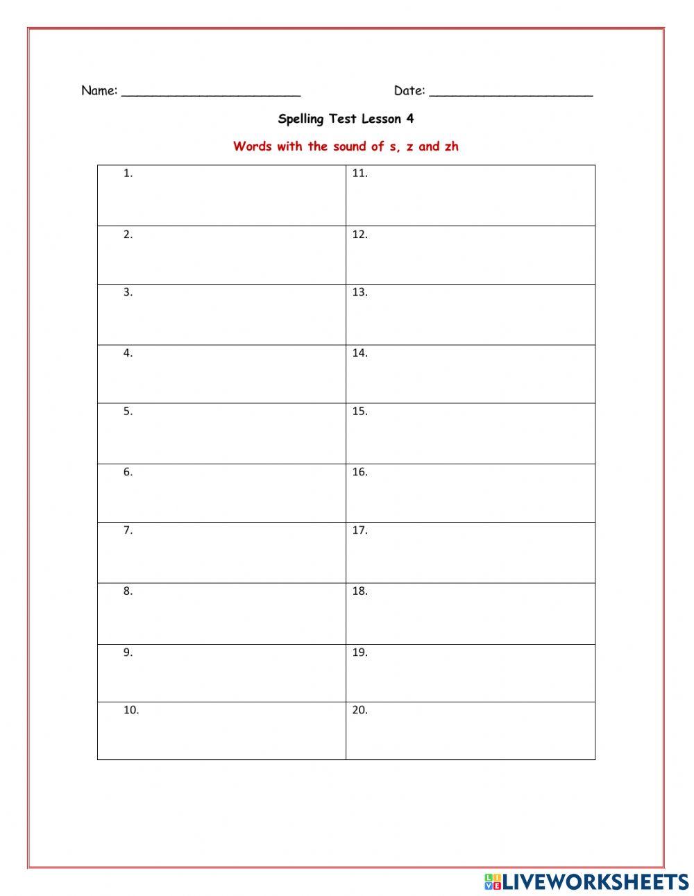 Lesson 4 Words with s, z, zh sound worksheet | Live Worksheets