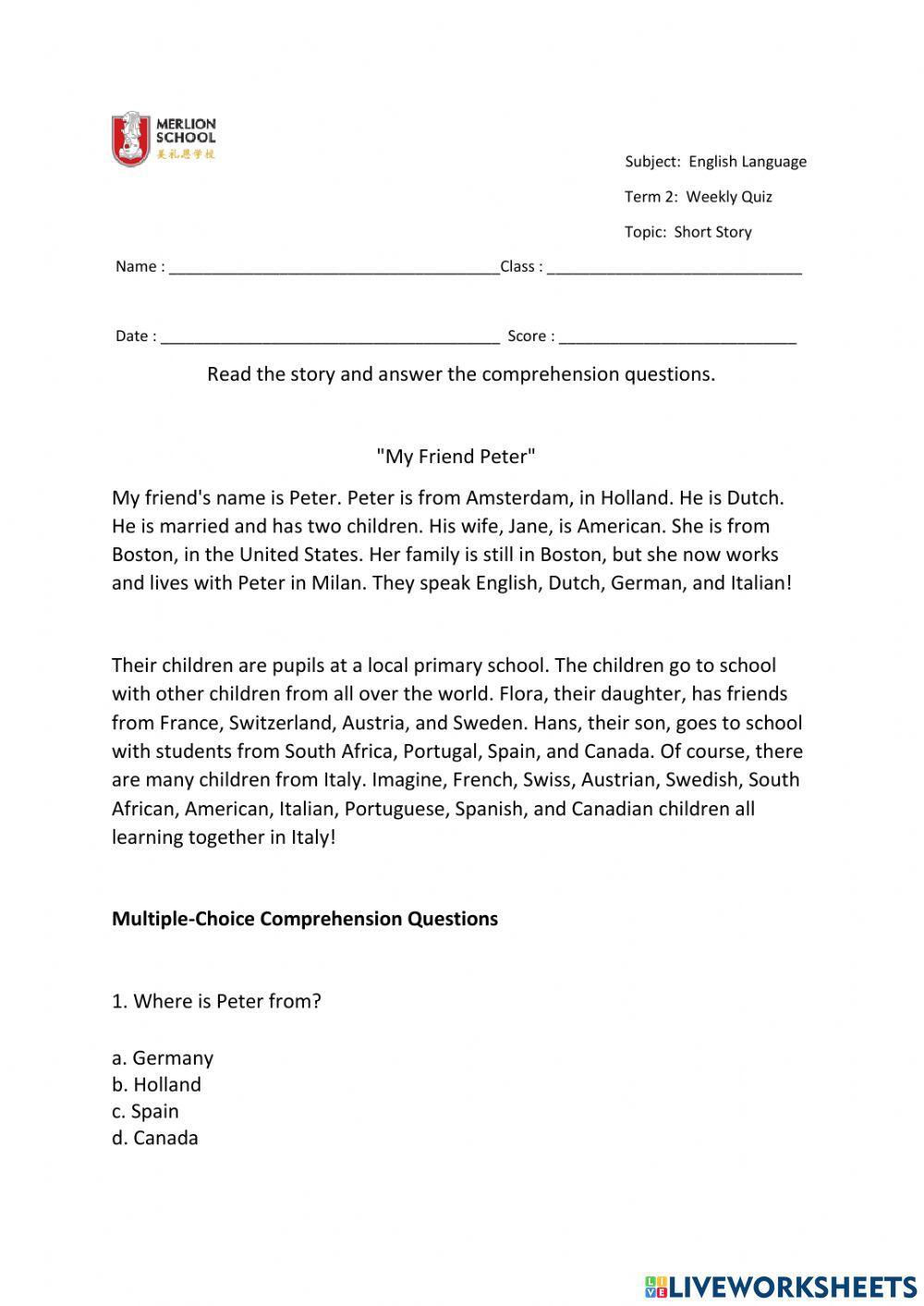 Term 2 Quiz 1 online exercise for | Live Worksheets