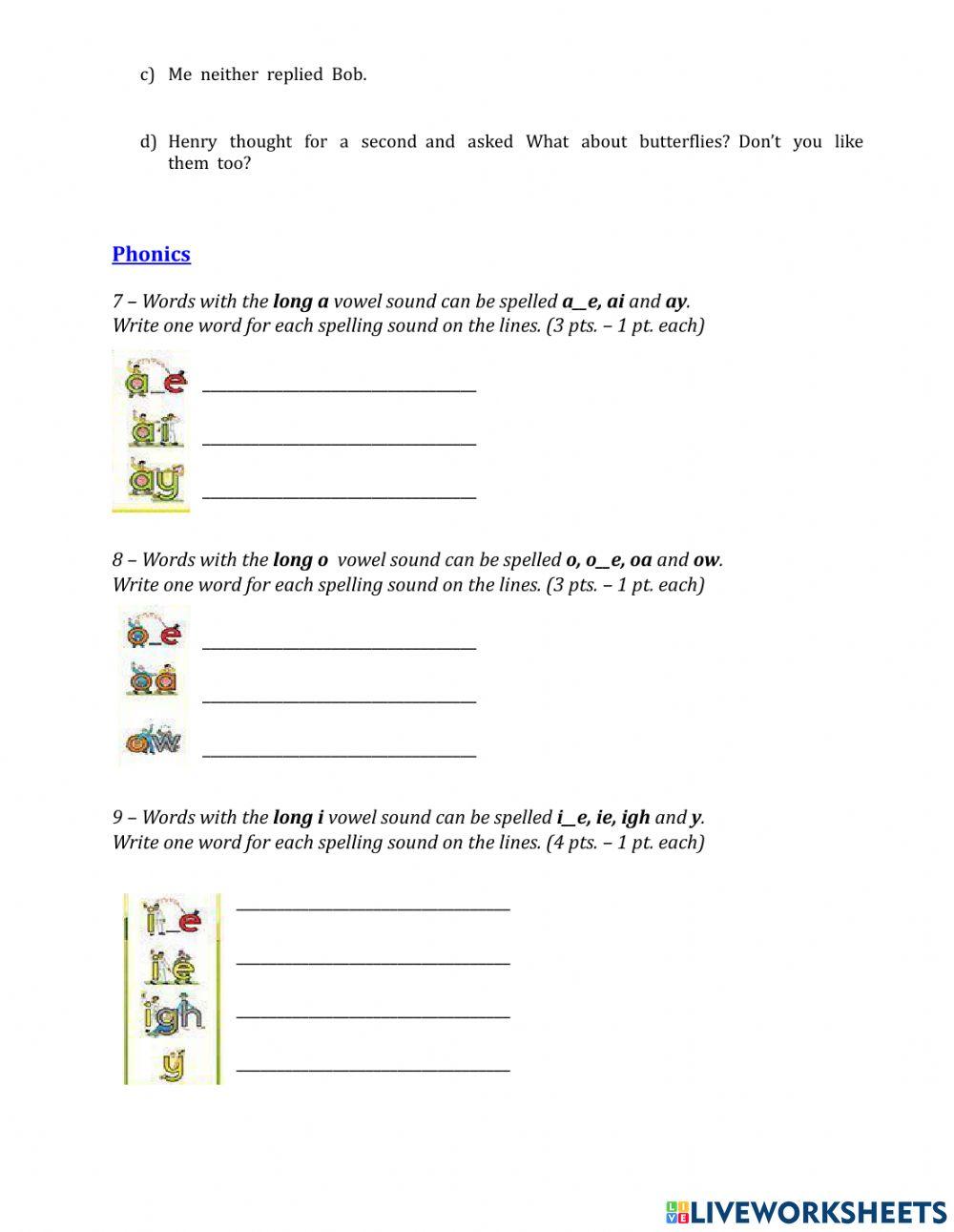 G2 - 1st Quarter Test - 2021-2022 worksheet | Live Worksheets
