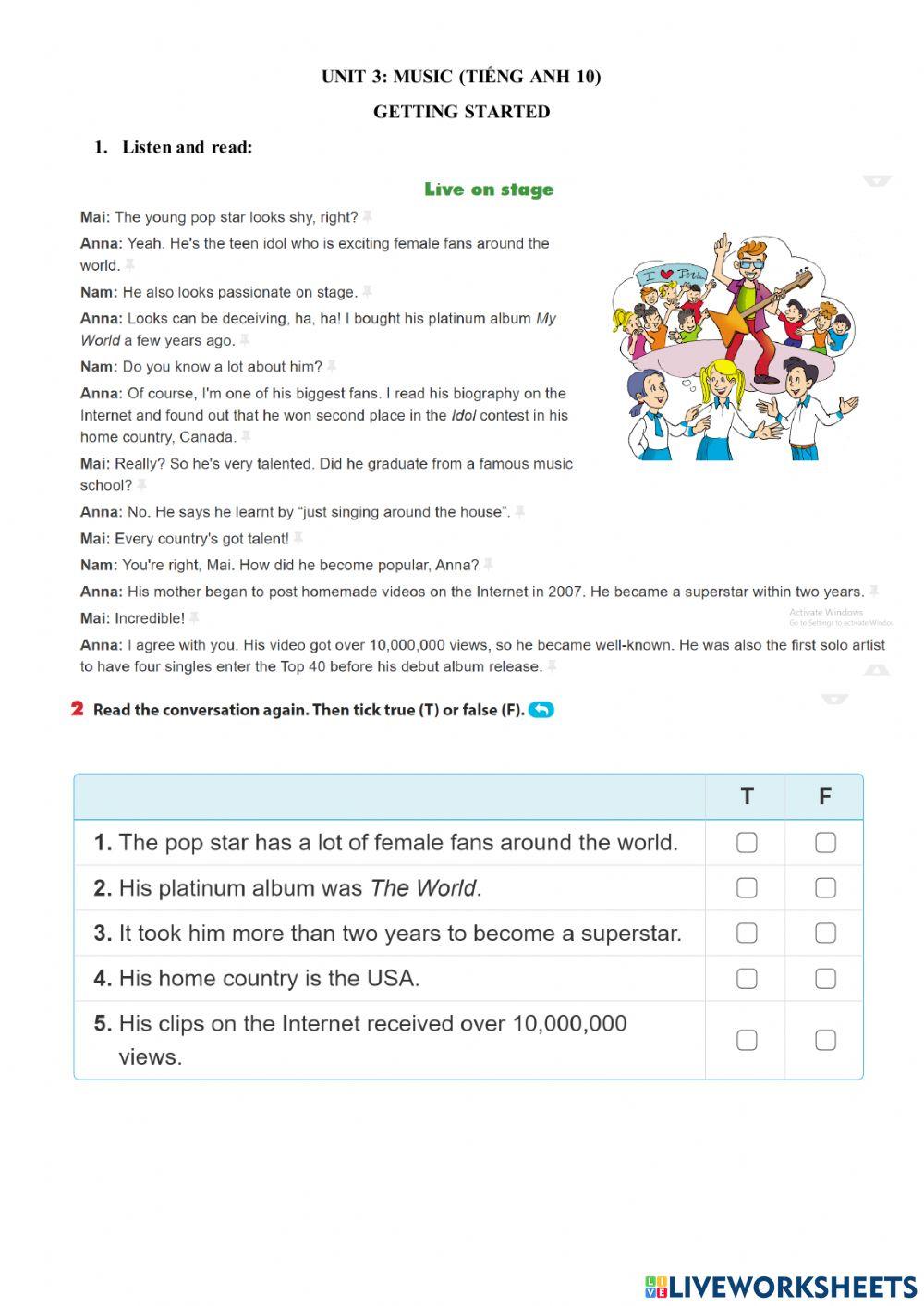 Unit 3: music worksheet | Live Worksheets