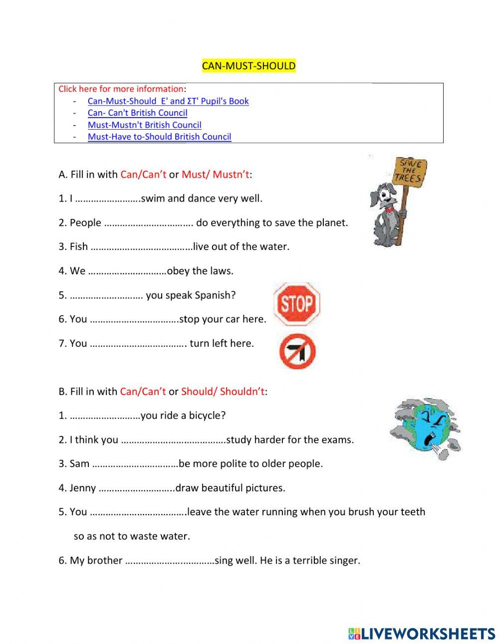 Can- Must- Should online exercise for | Live Worksheets