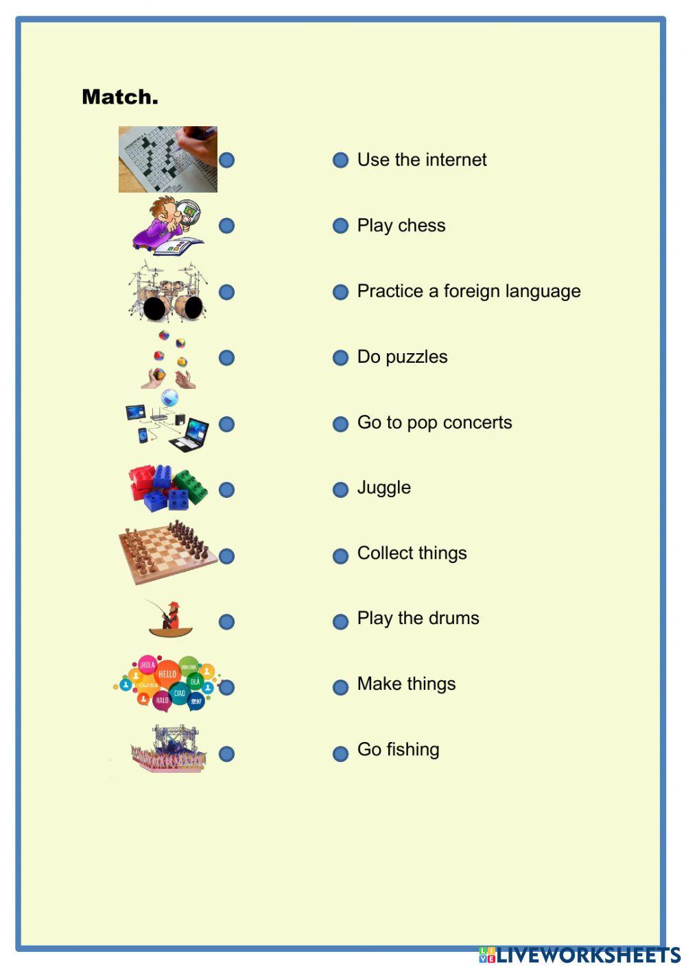 Free time activities 1 interactive worksheet | Live Worksheets