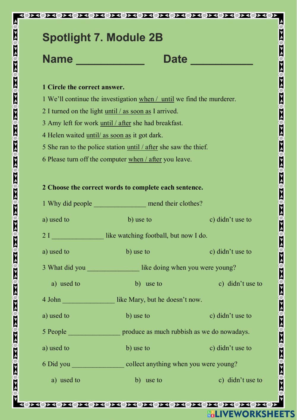 Spotlight 7. Module 7B - 2 worksheet | Live Worksheets