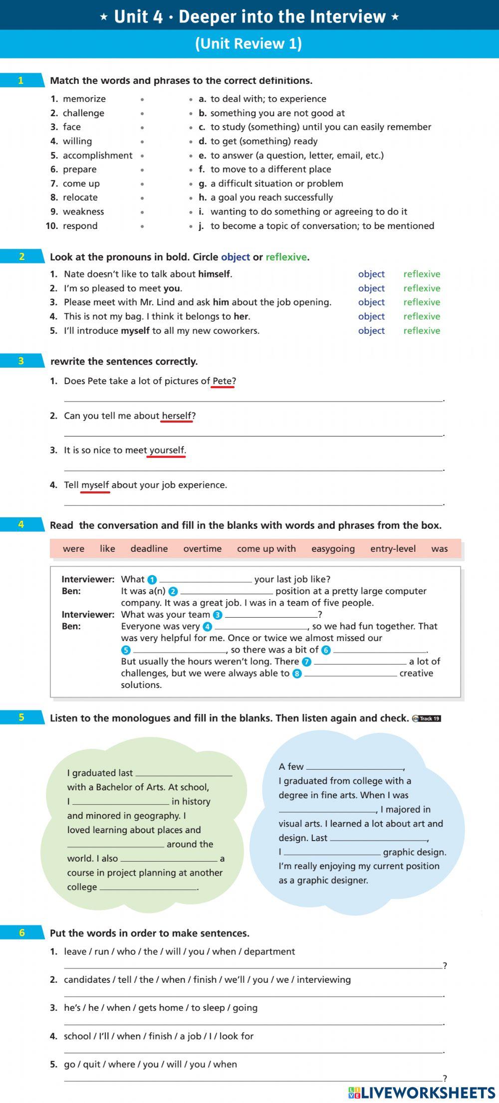 LEVEL A2 - U4 (Review 1) online exercise for | Live Worksheets