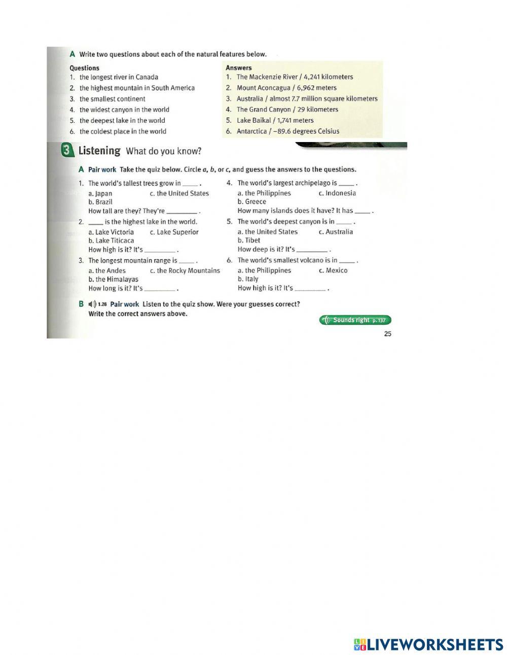 Natural Wonders online worksheet | Live Worksheets