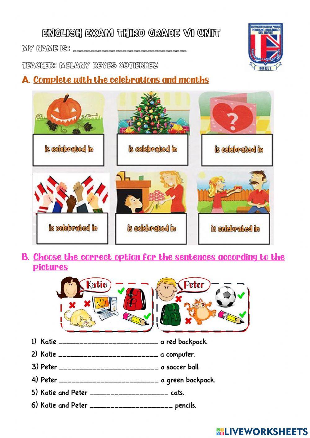 Third Grade Exam VI Unit worksheet | Live Worksheets
