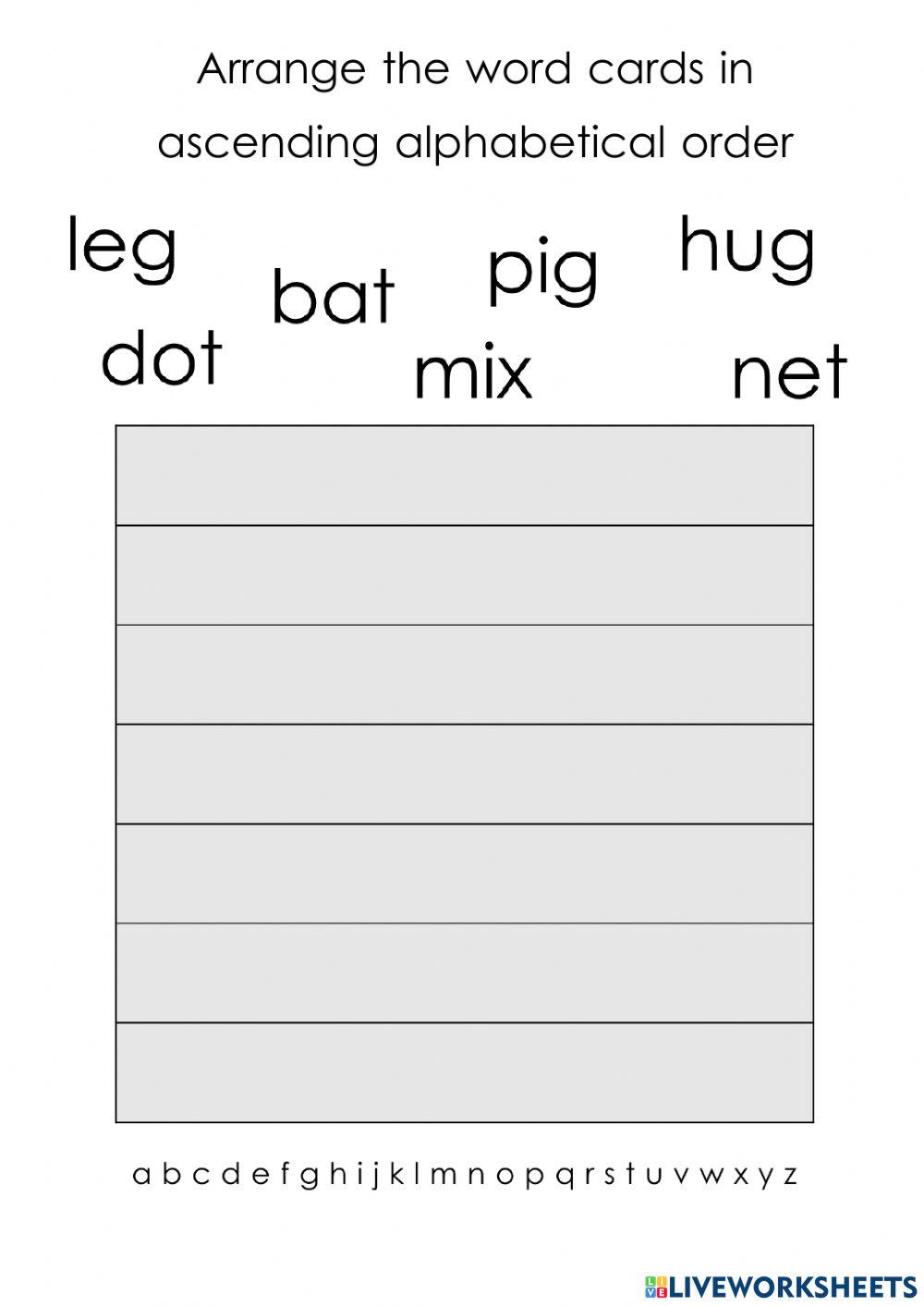 Alphabetical Order Set 1 worksheet | Live Worksheets