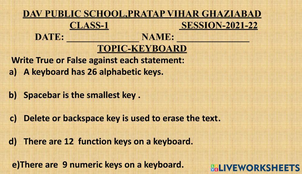 Keyboard free exercise | Live Worksheets