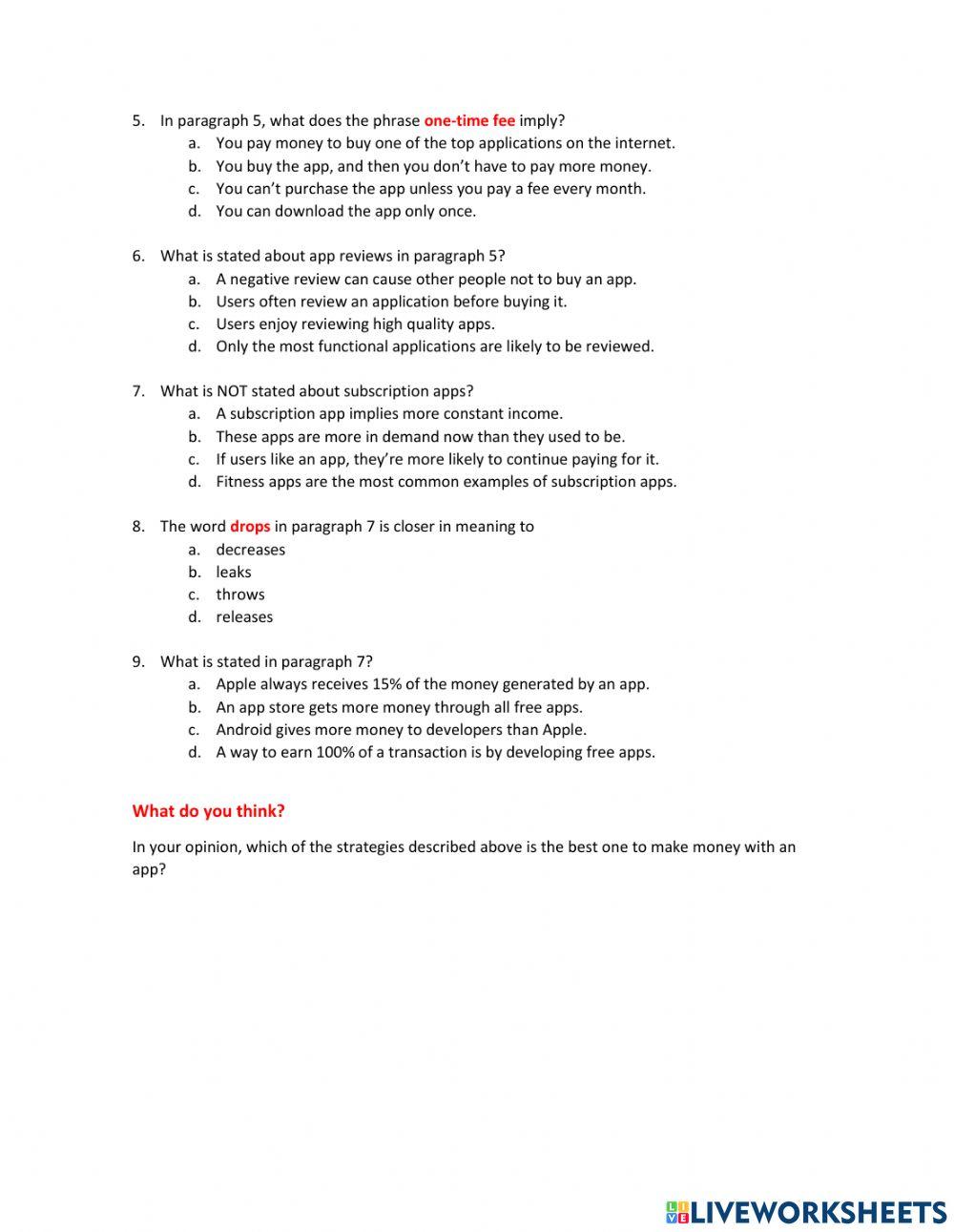 How To Make Money From Apps worksheet | Live Worksheets