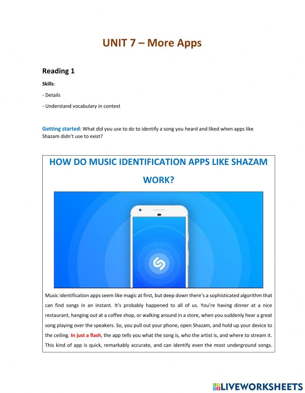 How Do Music Identification apps like Shazam Work? worksheet | Live ...