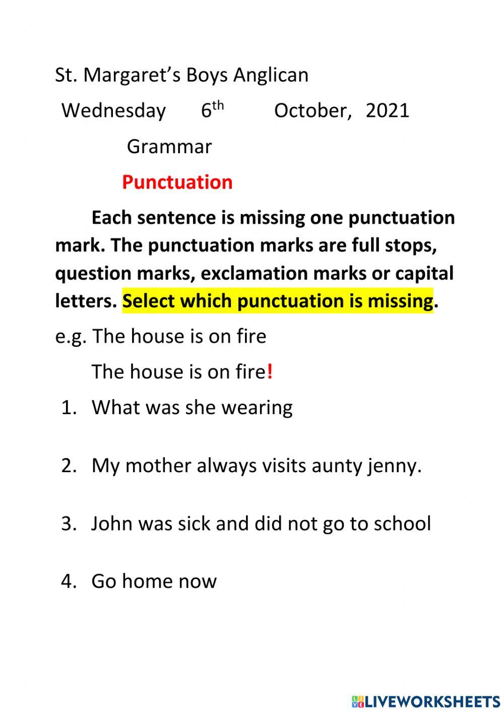 Punctuation - F… | Free Interactive Worksheets | 5193162