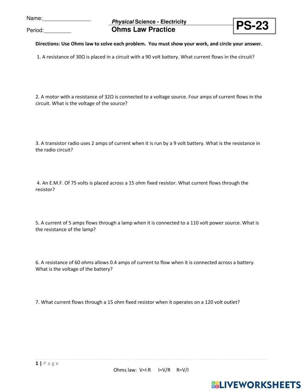6735050 | Ohm's Law Practice Worksheet | Frank Holder