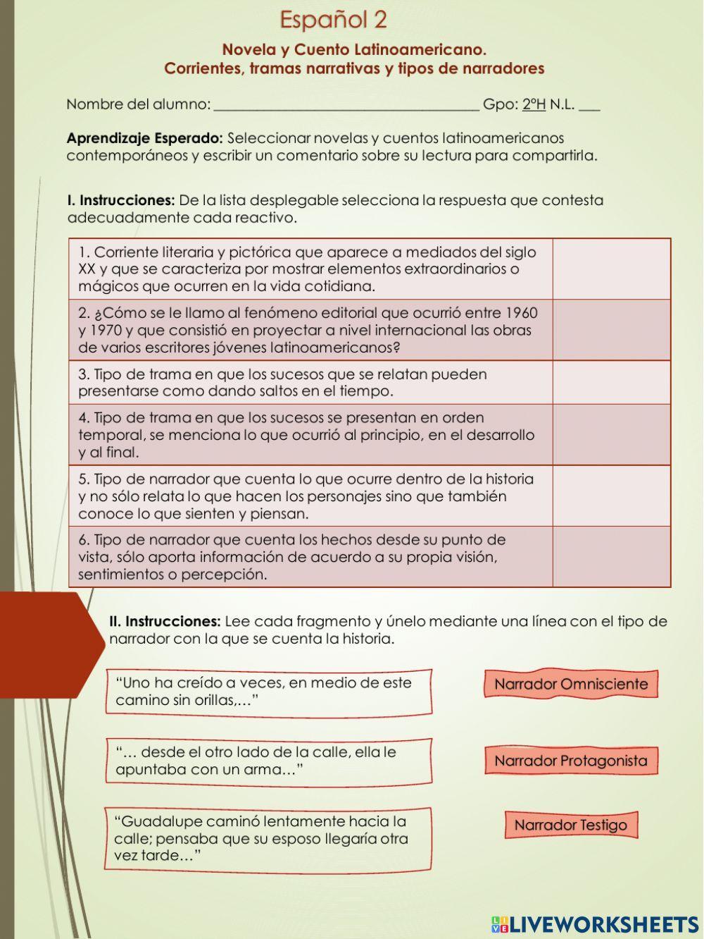 Novela y Cuento… | Free Interactive Worksheets | 1484027