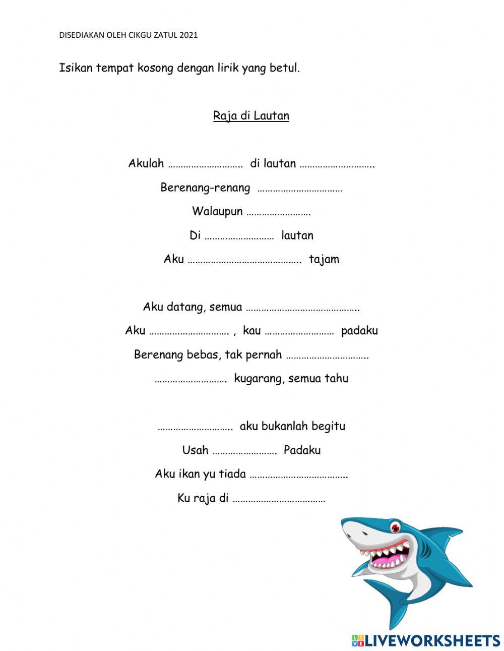 Lagu Raja di Lautan worksheet | Live Worksheets