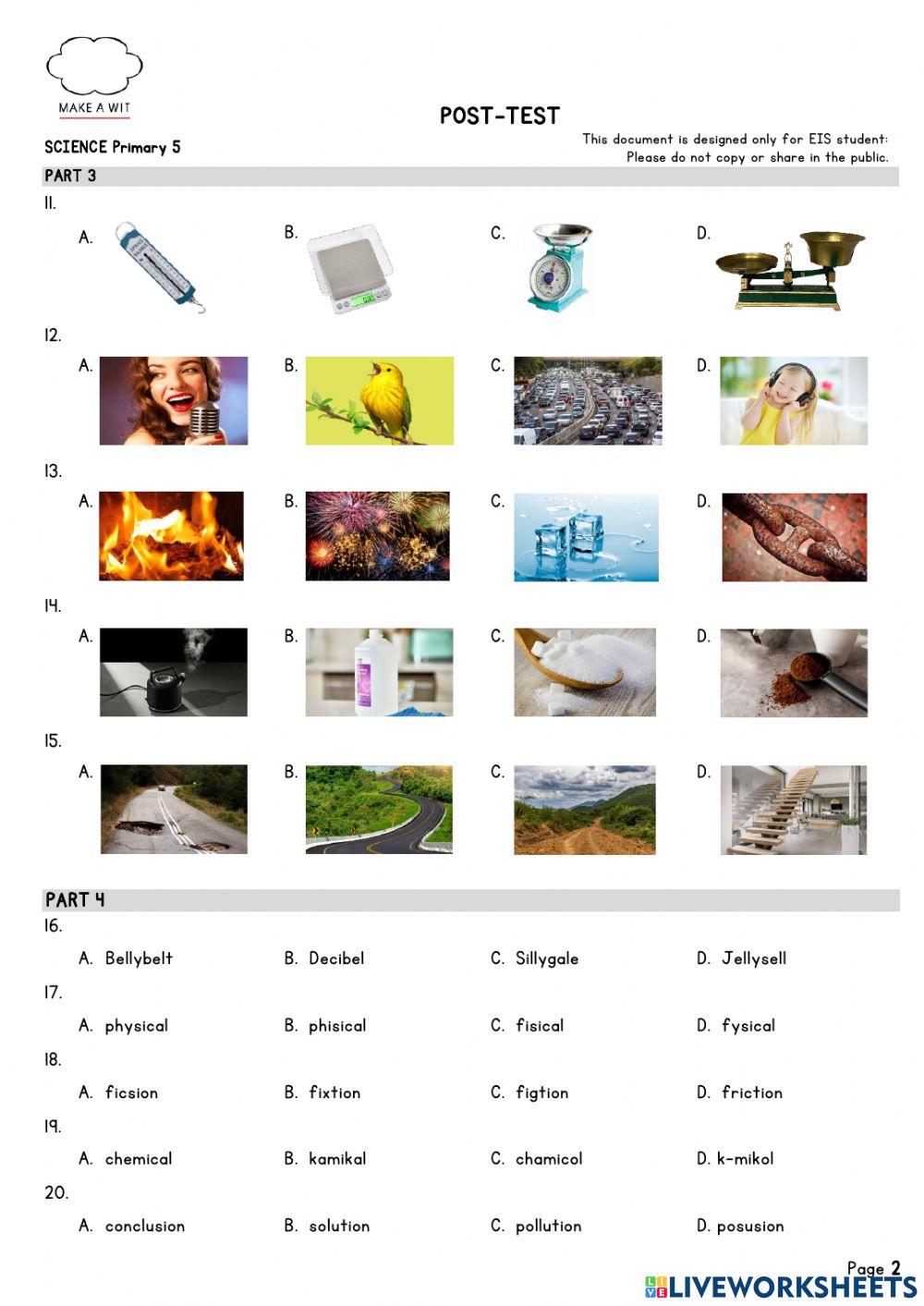 EIS P5 Post-test Science by Teacher Gym 1484474 | Gymily