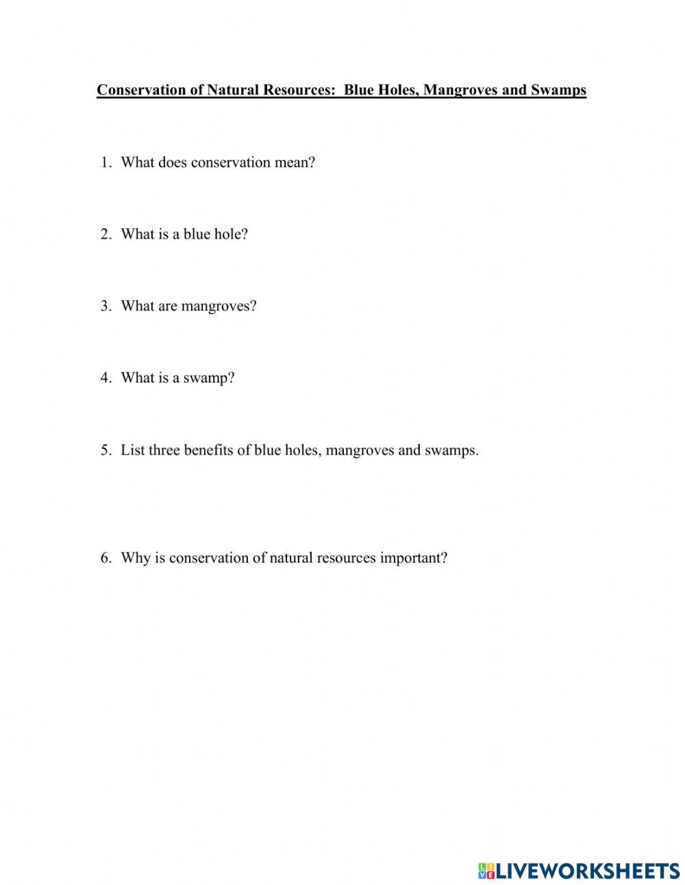 Conservation of Natural Resources: Blue Holes, Mangroves and Swamps ...