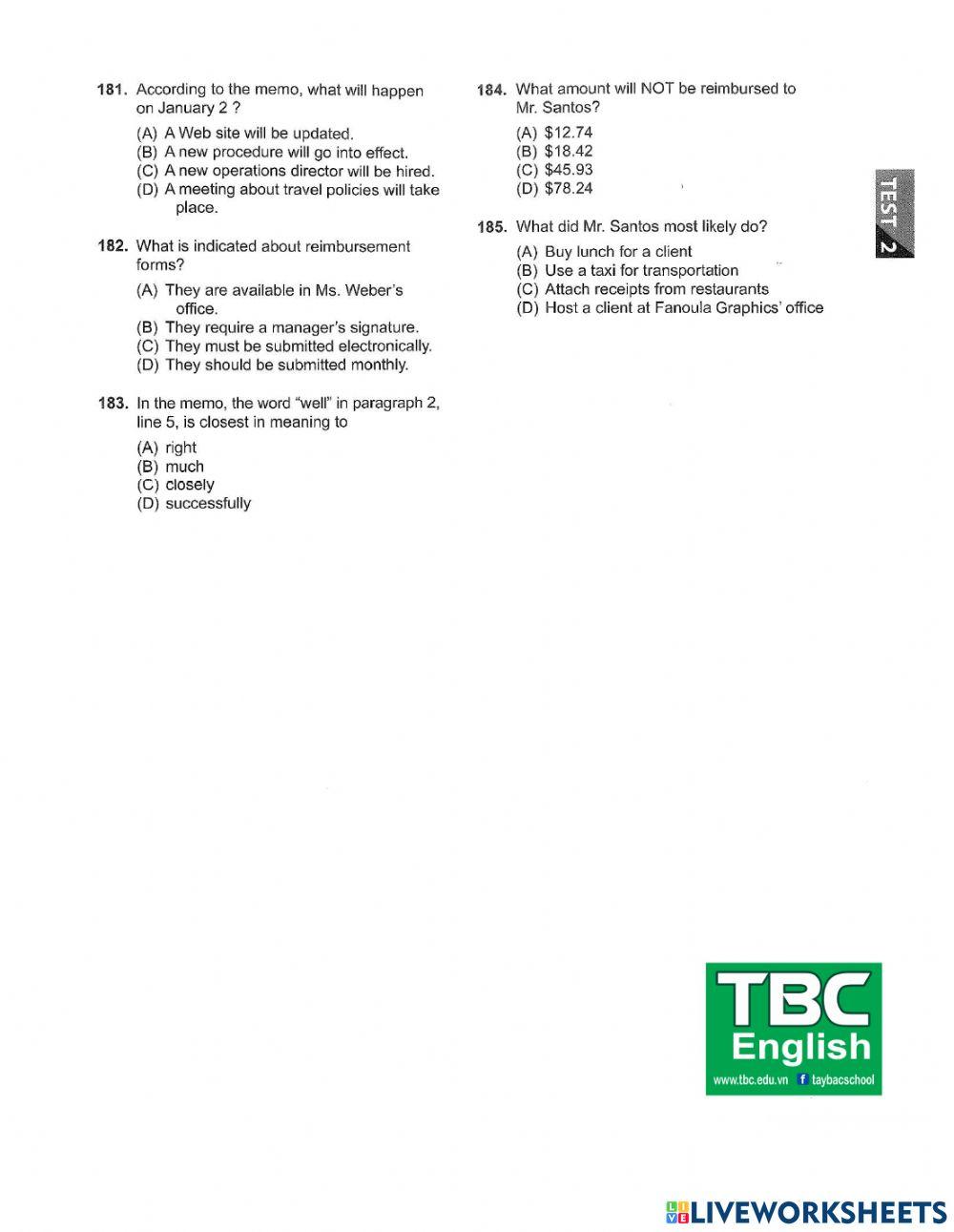 ETS 2021 TOEIC RC TEST 2 PART 7b worksheet | Live Worksheets